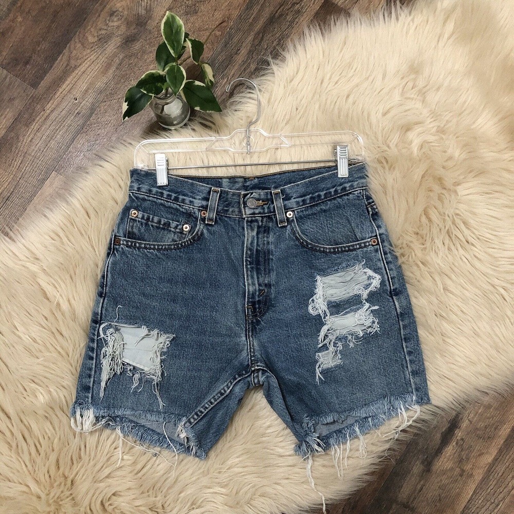 Levi's 28" Distressed Cut Off Frayed Denim High Waist… - Gem